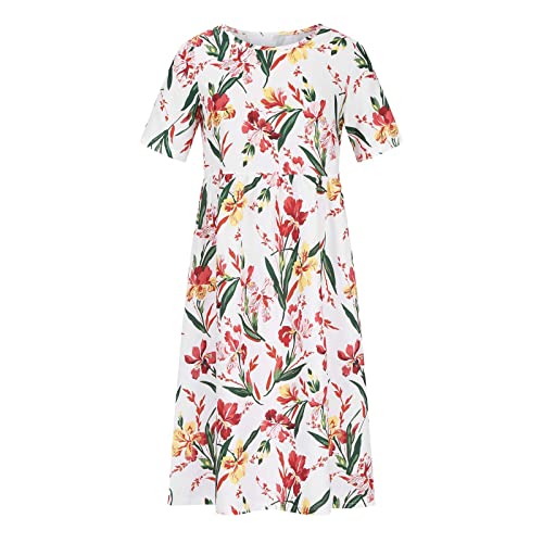 SMIDOW Dresses for Women 2023 Casual Maxi Long Beach Tshirt Sundress Short Sleeve Summer Boho Floral Flowy Dress with Pockets