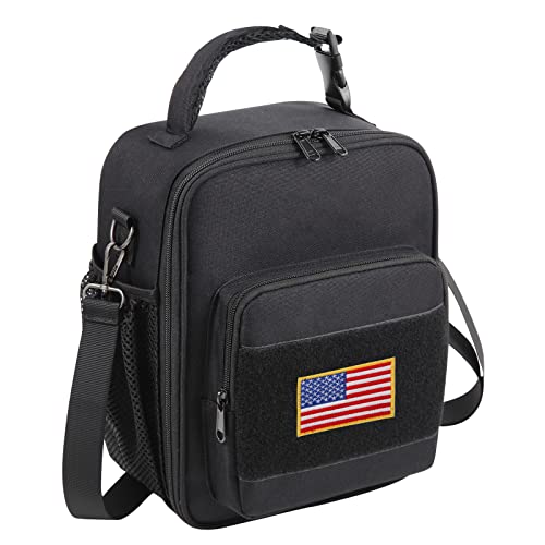 Tactical Small Lunch Box for Women Men, Insulated Lunch Bag for Adults, With Shoulder Strap Reusable Portable Lunch Tote for Work Office,Black