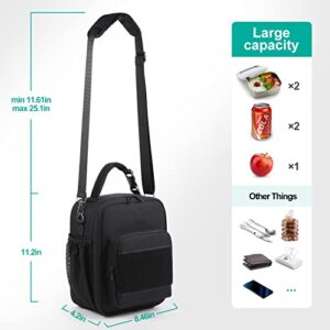 Tactical Small Lunch Box for Women Men, Insulated Lunch Bag for Adults, With Shoulder Strap Reusable Portable Lunch Tote for Work Office,Black