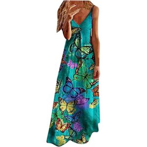 smidow summer maxi dresses for women 2023 sexy beach flowy long dress boho floral sleeveless v neck sundress loose casual