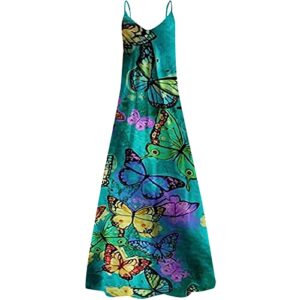 SMIDOW Summer Maxi Dresses for Women 2023 Sexy Beach Flowy Long Dress Boho Floral Sleeveless v Neck Sundress Loose Casual