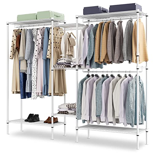 Magshion 81.5" Clothes Rack Heavy Duty Multi-Functional Garment Rack with 7 Tire Shelves and 4 Hanging Rod Sturdy Metal Storage Closet Wardrobe for Bedroom, Load 1000lbs, White