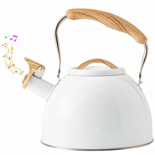 Tea Kettle, 3.2 Quart Whistling Tea Pot for Stovetop,Tea Kettles Stove Top with Cool Grip Ergonomic Handle, Stainless Steel Teapot White