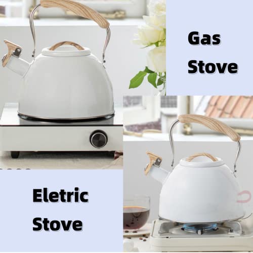 Tea Kettle, 3.2 Quart Whistling Tea Pot for Stovetop,Tea Kettles Stove Top with Cool Grip Ergonomic Handle, Stainless Steel Teapot White