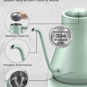 Electric Kettle, Offacy Gooseneck Kettle with 6.8mm Fine V-Shaped Spout, Auto Shut-Off & Boil Dry Protection, BPA Free, 1200 Watt Quick Heating, 0.9L, Light Green