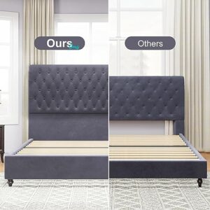 Jocisland Upholstered Bed Frame Queen Size Velvet Tufted Bed Frame Sleigh Headboard Silver Gray