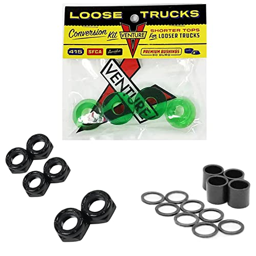 Venture Skateboard Bushings Loose Trucks Conversion Kit 90A Green with Dime Bag Axle, Kingpin Nuts and Speed Kit - Rebuild/Refresh Pack That fits Almost All Skateboard Trucks