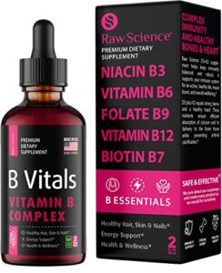 liquid vitamin b complex supplement – energy supplements for women and men: vitamins b3, b6, b9 & folic acid for optimal health - hair, skin & nails support - vegan super b complex - made in usa - 2oz