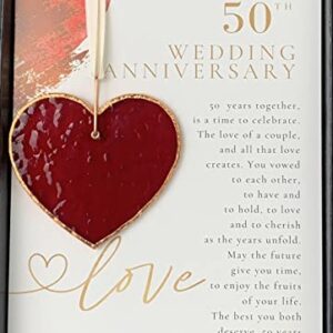 On Your 50th Wedding Anniversary: Beautiful Stained Glass Heart; a Sentimental and Meaningful Keepsake Ornament for The Married Couple - Handmade in USA