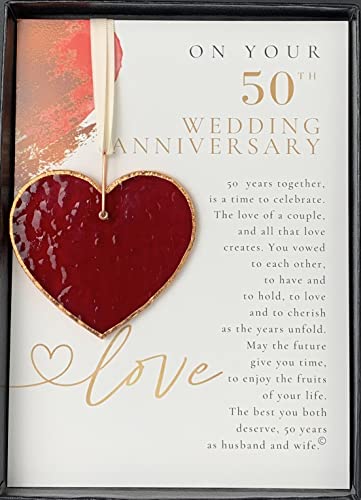 On Your 50th Wedding Anniversary: Beautiful Stained Glass Heart; a Sentimental and Meaningful Keepsake Ornament for The Married Couple - Handmade in USA