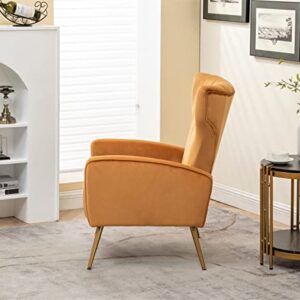 US Pride Furniture Modern Velvet Accent Chair for Living Room, Bedroom or Office with Stylish Metal Legs, Plush Upholstery and Wood Frame, Small-Medium, Mustard Yellow