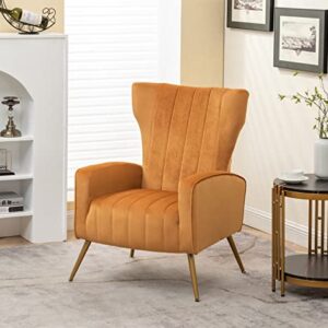 US Pride Furniture Modern Velvet Accent Chair for Living Room, Bedroom or Office with Stylish Metal Legs, Plush Upholstery and Wood Frame, Small-Medium, Mustard Yellow