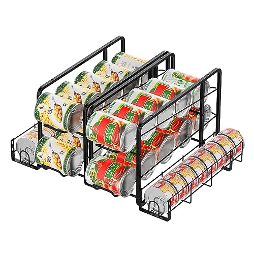 2 Pack Can Rack Organizer Stackable Can Storage Dispenser Pantry Organization Storage Holds Up to 34 Cans for Kitchen Cabinet, Countertop, Refrigerator, Black