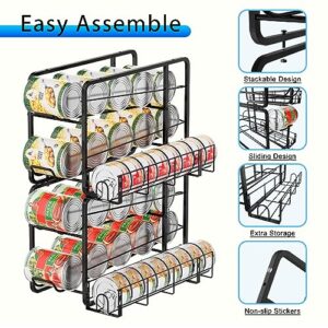 2 Pack Can Rack Organizer Stackable Can Storage Dispenser Pantry Organization Storage Holds Up to 34 Cans for Kitchen Cabinet, Countertop, Refrigerator, Black