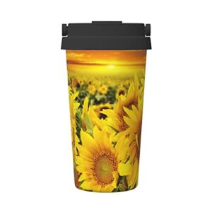 annava travel coffee mug vacuum insulated double stainless steel hot/cold drink cup, lid with invisible lift ring(17oz sunflower pattern)