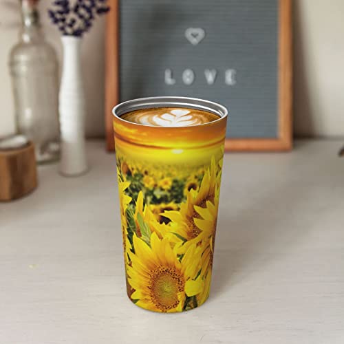 Annava Travel Coffee Mug Vacuum Insulated Double Stainless Steel Hot/Cold Drink Cup, Lid With Invisible Lift Ring(17oz Sunflower Pattern)