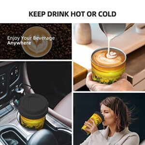 Annava Travel Coffee Mug Vacuum Insulated Double Stainless Steel Hot/Cold Drink Cup, Lid With Invisible Lift Ring(17oz Sunflower Pattern)