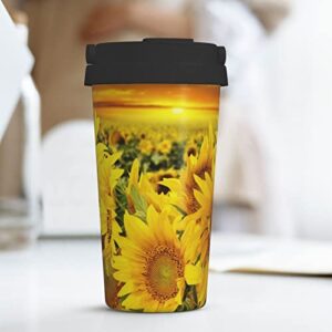 Annava Travel Coffee Mug Vacuum Insulated Double Stainless Steel Hot/Cold Drink Cup, Lid With Invisible Lift Ring(17oz Sunflower Pattern)