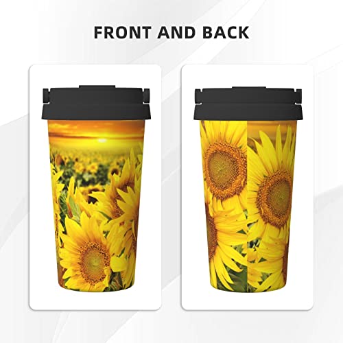 Annava Travel Coffee Mug Vacuum Insulated Double Stainless Steel Hot/Cold Drink Cup, Lid With Invisible Lift Ring(17oz Sunflower Pattern)