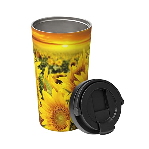 Annava Travel Coffee Mug Vacuum Insulated Double Stainless Steel Hot/Cold Drink Cup, Lid With Invisible Lift Ring(17oz Sunflower Pattern)