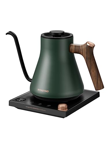 Electric Kettles, INTASTING Gooseneck Electric Kettle, ±1℉ Temperature Control, Stainless Steel Inner, Quick Heating, for Pour Over Coffee, Brew Tea, Boil Hot Water, 0.9L Green