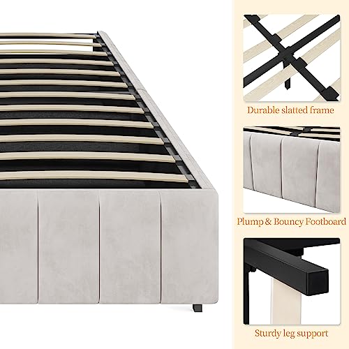 Yaheetech Full Size Bed Frame with 4 Storage Drawers, Upholstered Platform Bed Frame with Strong Wooden Slats/Mattress Foundation/No Fixed Headboard/No Box Spring Needed/Large Storage Space, Beige