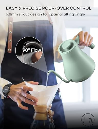 Electric Kettle, Offacy Gooseneck Kettle with Temperature Control, Pour Over Kettle & Coffee Kettle, 100% Food Grade 304 Stainless Steel, Tea Kettle 1200 Watt Quick Heating, 0.9L, Light Green