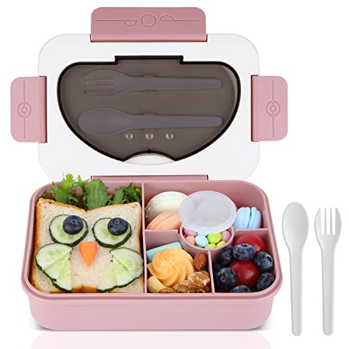 MaMix Bento Lunch Boxes for Kids, Bento Box Adult Lunch Box, 5 Compartment Lunch Box Containers for Kids Adults, Meal Prep Containers Accessories Reusable & Leakproof Pink