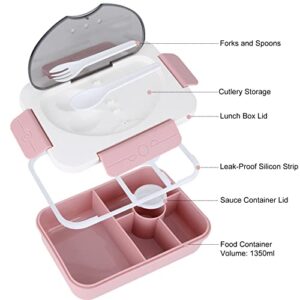 MaMix Bento Lunch Boxes for Kids, Bento Box Adult Lunch Box, 5 Compartment Lunch Box Containers for Kids Adults, Meal Prep Containers Accessories Reusable & Leakproof Pink