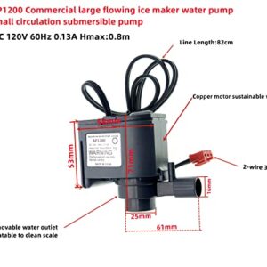 AP1200 AC120V Commercial large flowing ice machine water pump Small circulation submersible pump Fit for HZB-30F,HZB-38F,HZB-32,HZB-45,HZB-65,HZB-90,HZB-120,HZB-160 Ice Maker 60Hz 0.13A Hmax:0.8m