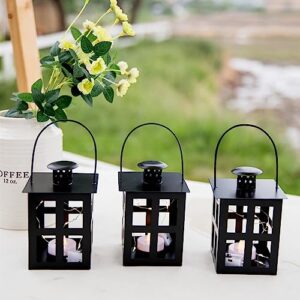 HPC Decor 6PCS Mini Lanterns Decorative for Wedding Centerpieces- Bulk Metal Candle Lanterns w/ LED Tealight & String- Modern Farmhouse Decor for Home, Party, Table, Fireplace, Shelf Decor(Black)