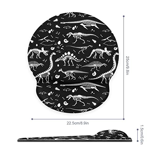 SEPTYK Black and White Dinosaur Skeleton Pattern Ergonomic Mouse Pad with Wrist Support Rest Gel Non-Slip Rubber Base Mousepad for Computer Laptop Home Office Gaming Pain Relief