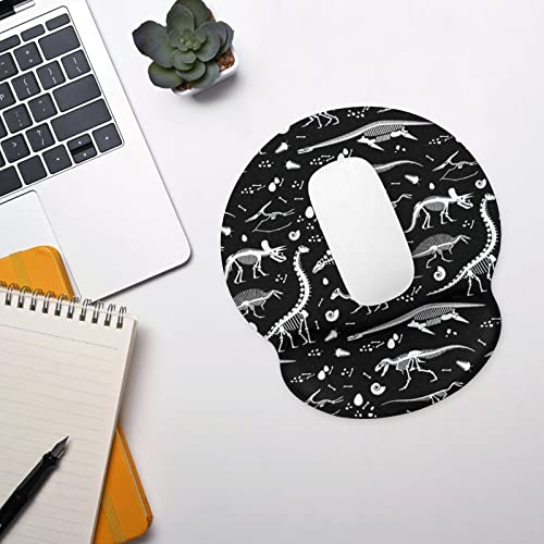 SEPTYK Black and White Dinosaur Skeleton Pattern Ergonomic Mouse Pad with Wrist Support Rest Gel Non-Slip Rubber Base Mousepad for Computer Laptop Home Office Gaming Pain Relief