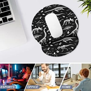 SEPTYK Black and White Dinosaur Skeleton Pattern Ergonomic Mouse Pad with Wrist Support Rest Gel Non-Slip Rubber Base Mousepad for Computer Laptop Home Office Gaming Pain Relief