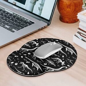 SEPTYK Black and White Dinosaur Skeleton Pattern Ergonomic Mouse Pad with Wrist Support Rest Gel Non-Slip Rubber Base Mousepad for Computer Laptop Home Office Gaming Pain Relief