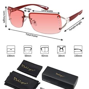 Dollger Rimless Y2K Sunglasses for Women Men Rectangle Trendy Glasses Retro Frameless Fashion Wrap around Sunnies Futuristic 90s