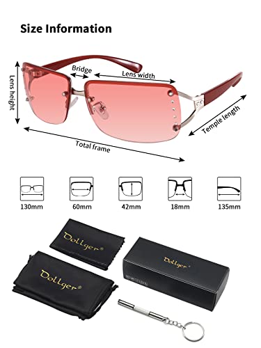 Dollger Rimless Y2K Sunglasses for Women Men Rectangle Trendy Glasses Retro Frameless Fashion Wrap around Sunnies Futuristic 90s