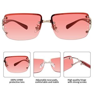 Dollger Rimless Y2K Sunglasses for Women Men Rectangle Trendy Glasses Retro Frameless Fashion Wrap around Sunnies Futuristic 90s