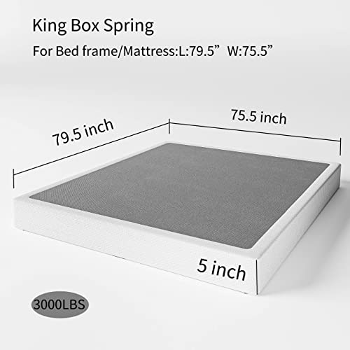 Aardhen King Box Spring 5 Inch High Profile Strong Metal Frame Mattress Foundation, Quiet Noise-Free,Easy Assembly, 3000lbs Max Weight Capacity