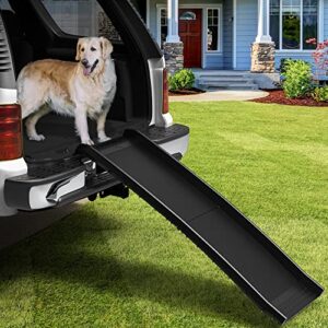 yitahome 61in folding dog ramp for cars, portable pet ramp for large dogs, lightweight non-slip resin dog car ramp with safe raised sides stairs step ladder for suv truck, 150lbs load capacity