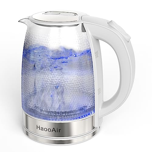 Haooair Electric Kettle, 1.8L Rapid Boil Hot Water Kettle, Wide Opening Glass Tea Kettle, BPA Free Led Indicator Auto Shut-Off & Boil-Dry Protection, White