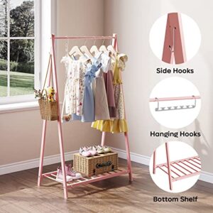 Bestier Pink Clothing Rack, Kids Clothing Rack with Bottom Storage Shelf, Sturdy Steel Dress up Rack for Girls, Kids, Childs, Baby, Toddler (15" D x 25" W x 46" H)