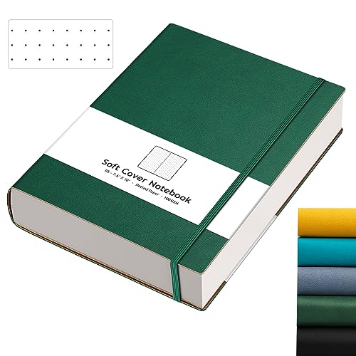 AHGXG Bullet Dotted Journal - 320 Pages Dot Grid Notebook B5 Large Journal, 100gsm Thick Dotted Paper, Leather Softcover, with Journal Stencils, Inner Pocket, 7.6'' X 10'' - Green