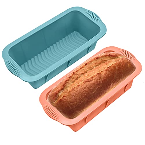 Silicone Loaf Pans Set of 2, Silicone Bread Baking Molds Pans, Rectangle Silicone Cake Baking Pan Mold Non-stick Flexible for Baking, Toast Pan, Brownie Loaf Pan, Cake Mol-9.8 x 5.2 x 2.75 inch