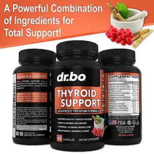 Thyroid Support for Women & Men Supplement - Natural Metabolism, Mood & Energy Enhancer with L-Tyrosine Selenium Iodine Zinc Bladderwrack Kelp & Ashwagandha Thyroid Supplement Complex Vitamin 60 Pills