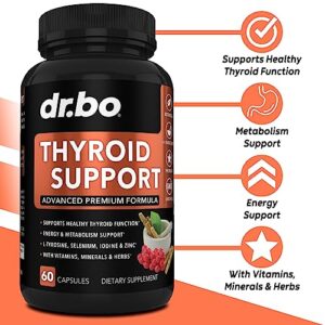 Thyroid Support for Women & Men Supplement - Natural Metabolism, Mood & Energy Enhancer with L-Tyrosine Selenium Iodine Zinc Bladderwrack Kelp & Ashwagandha Thyroid Supplement Complex Vitamin 60 Pills