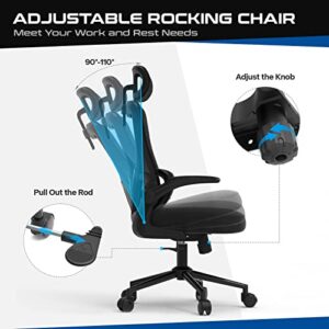 Laziiey Home Office Desk Chair, Ergonomic Office Chair with Flip Up Arms Adjustable Headrest, Mesh Computer Chairs with Lumbar Support for Office Home Work