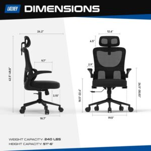 Laziiey Home Office Desk Chair, Ergonomic Office Chair with Flip Up Arms Adjustable Headrest, Mesh Computer Chairs with Lumbar Support for Office Home Work