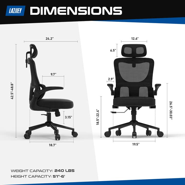 Laziiey Home Office Desk Chair, Ergonomic Office Chair with Flip Up Arms Adjustable Headrest, Mesh Computer Chairs with Lumbar Support for Office Home Work