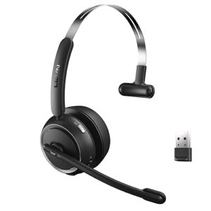 levn wireless headset with microphone for pc, bluetooth headset with mic & mute button, 65 hrs working time noise cancelling wireless headset for work from home/computer/laptop/call center/office